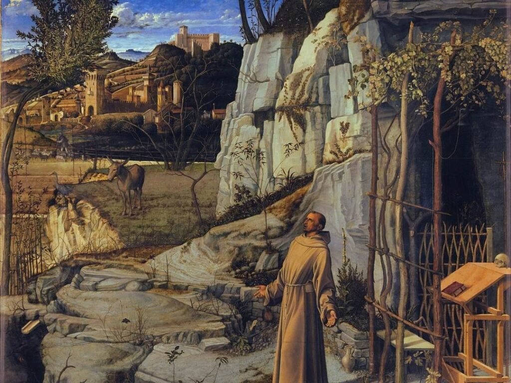 Giovanni Bellini: St Francis in the Desert - 1480 - Framed Canvas Art