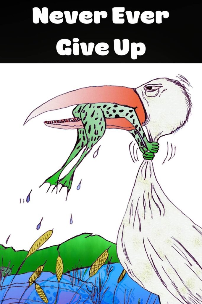 Never Give Up Poster Frog Choking Heron Bird | Motivational Wall Art ...